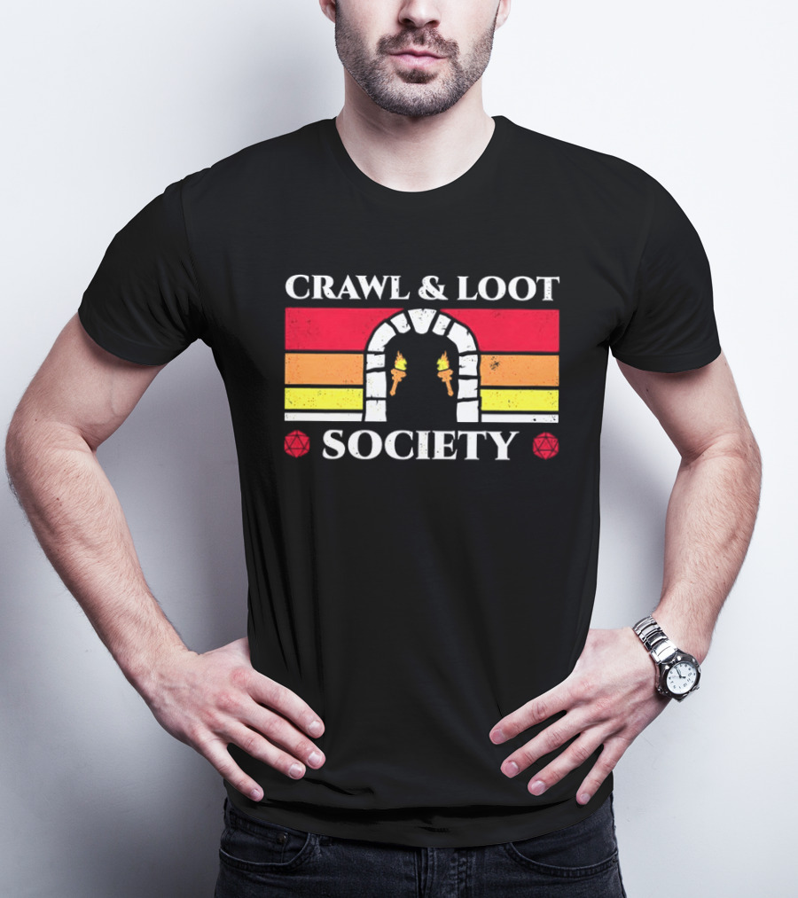 Crawl And Loot Society Retro Dungeon Gateway Torches T-Shirt