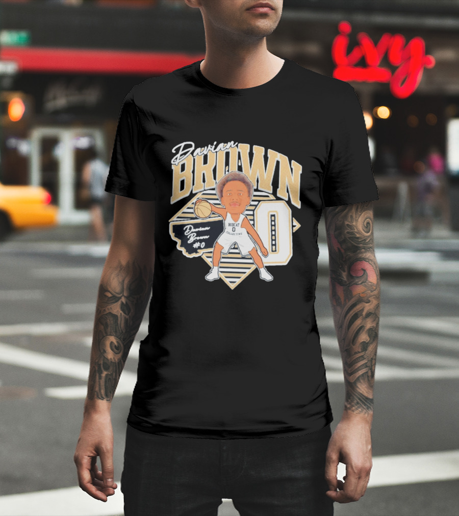 Davian Brown Bobcat Collective #0 Caricature Montana State T-Shirt