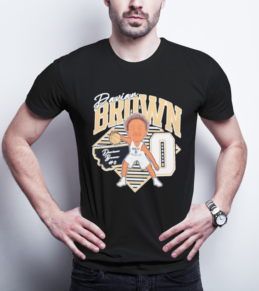 Davian Brown Bobcat Collective #0 Caricature Montana State T-Shirt
