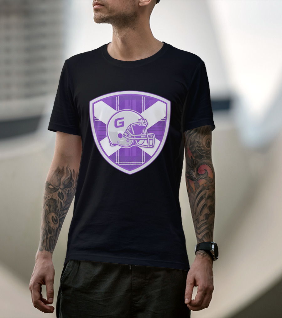 Glasgow Tartan Football Helmet Badge With St. Andrew's Cross T-Shirt