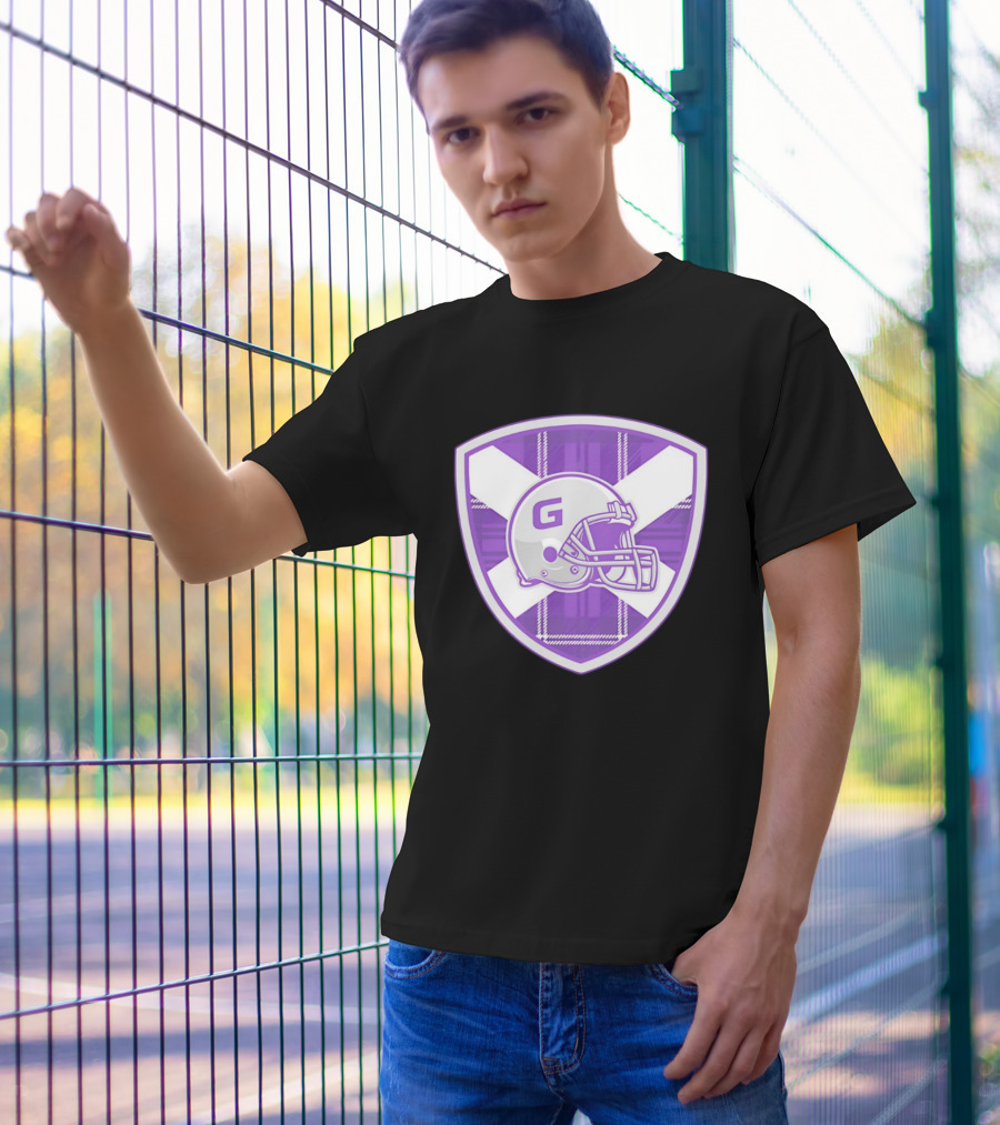Glasgow Tartan Football Helmet Badge With St. Andrew's Cross T-Shirt