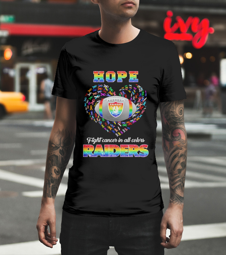 Las Vegas Raiders Hope Fight Cancer In All Colors Rainbow T-Shirt