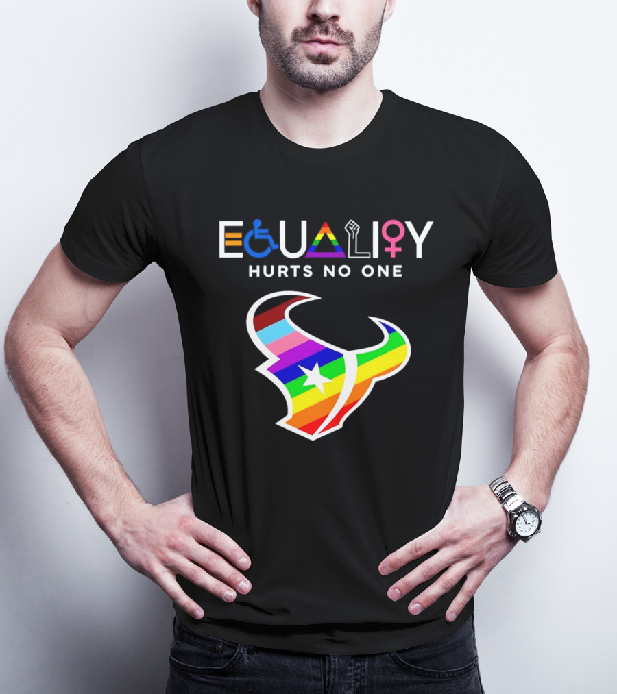 Houston Texans Equality Rainbow Logo Hurts No One T-Shirt