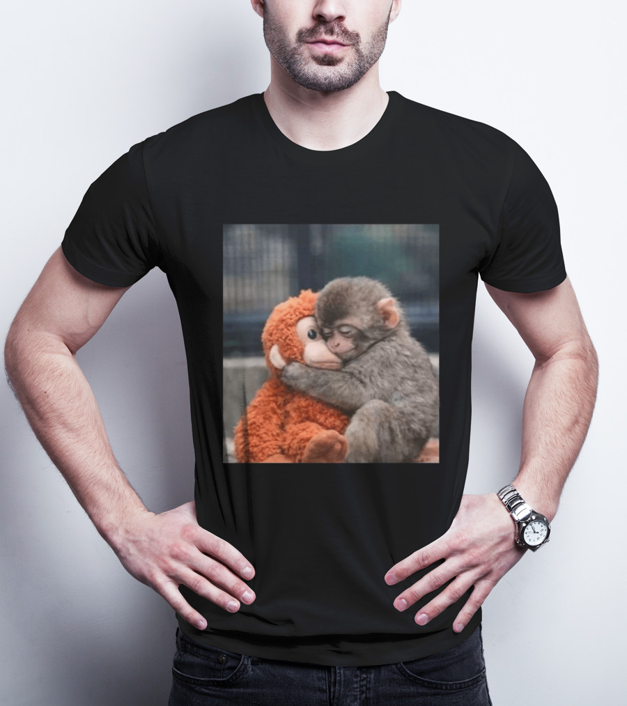 Ichikawa Zoo Punch Monkey Hugging Stuffed Toy Image T-Shirt