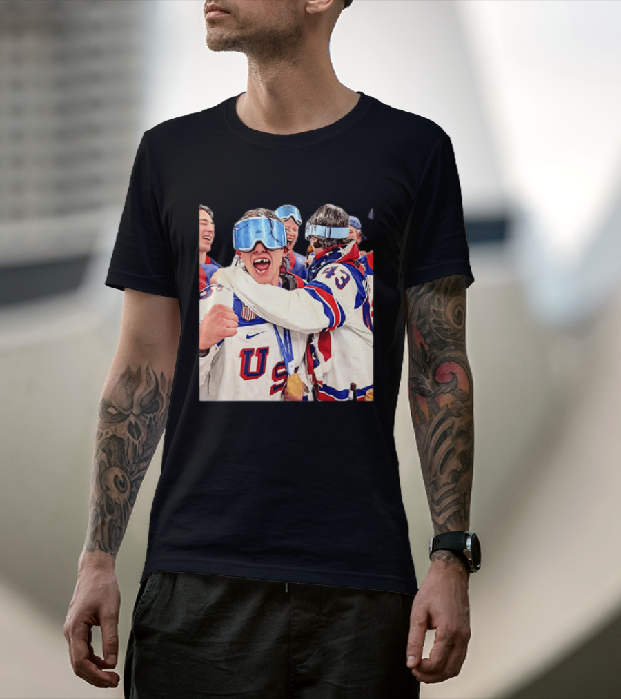 USA Hockey Gold Medal Celebration Jack Hughes Team USA 2026 T-Shirt
