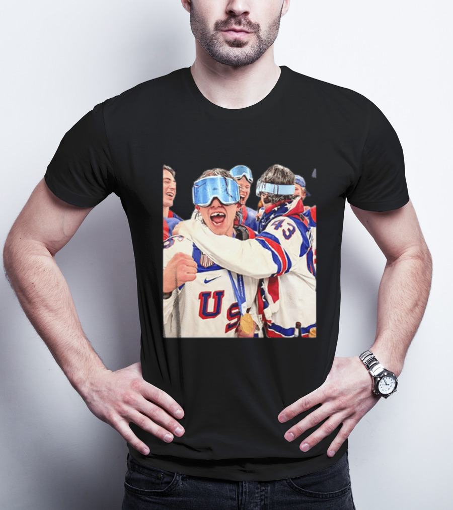 USA Hockey Gold Medal Celebration Jack Hughes Team USA 2026 T-Shirt