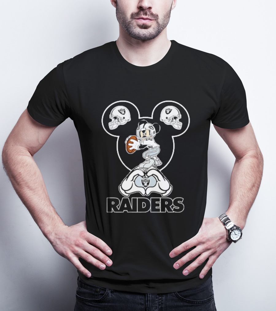 Las Vegas Raiders Mickey Mouse Football Heart Hands Helmet T-Shirt