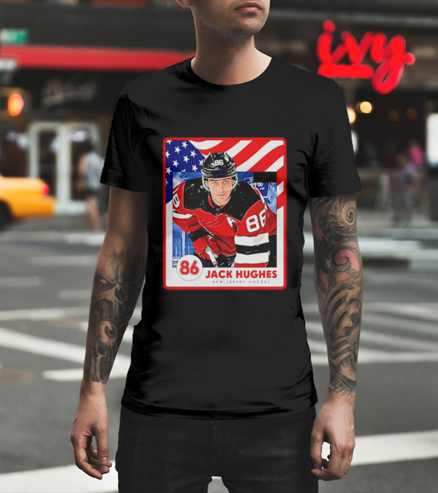 Jack Hughes 86 New Jersey Hockey American Flag T-Shirt