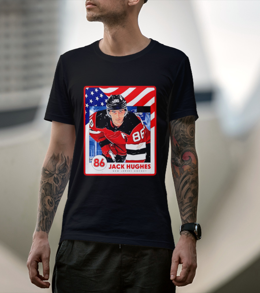 Jack Hughes 86 New Jersey Hockey American Flag T-Shirt