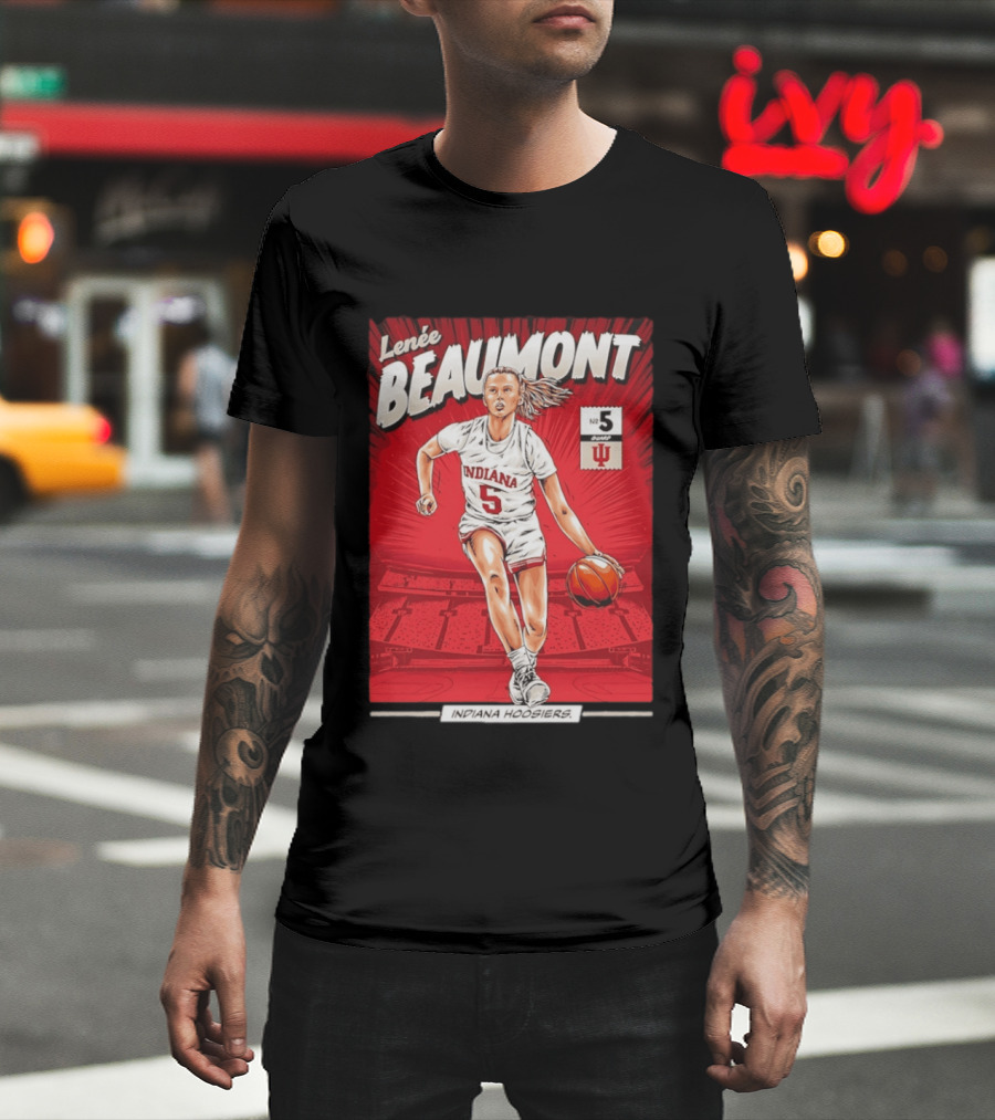 Lenée Beaumont Indiana Hoosiers No 5 Comic Basketball Athlete T-Shirt