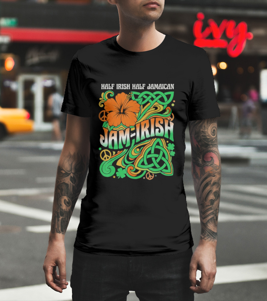 Jam Irish Half Irish Half Jamaican St Patrick's Day Hibiscus Celtic T-Shirt