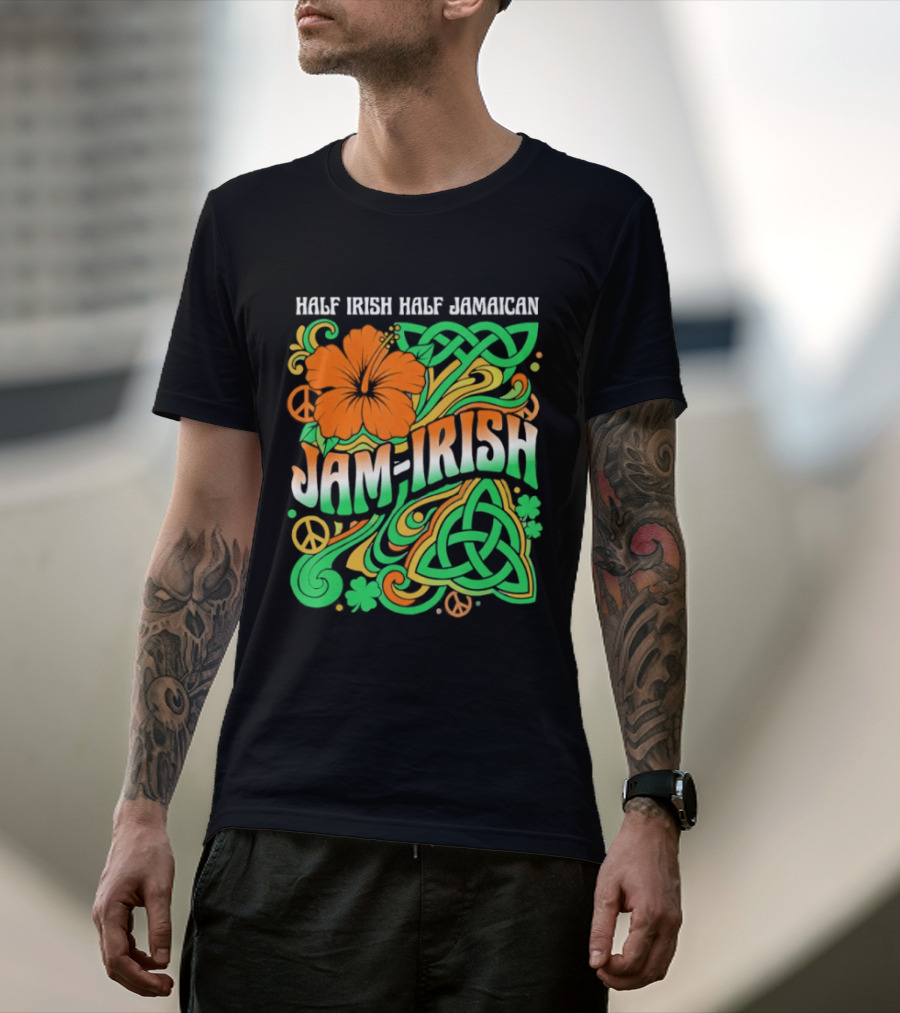 Jam Irish Half Irish Half Jamaican St Patrick's Day Hibiscus Celtic T-Shirt