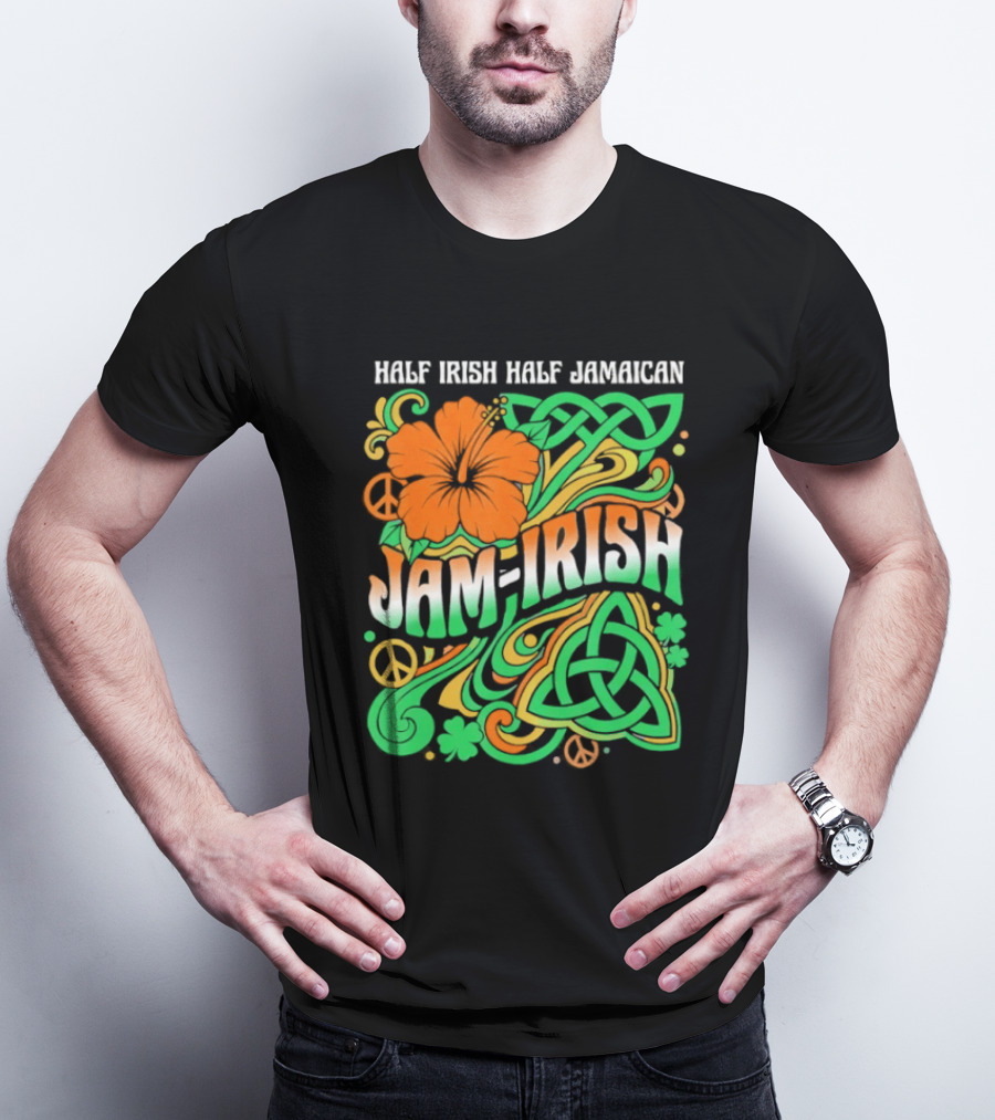 Jam Irish Half Irish Half Jamaican St Patrick's Day Hibiscus Celtic T-Shirt