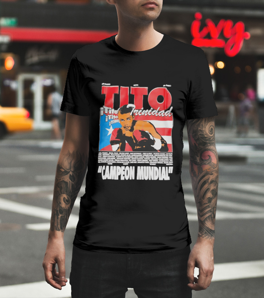 Tito Trinidad Campeon Mundial Puerto Rican Flag Boxing Legend T-Shirt