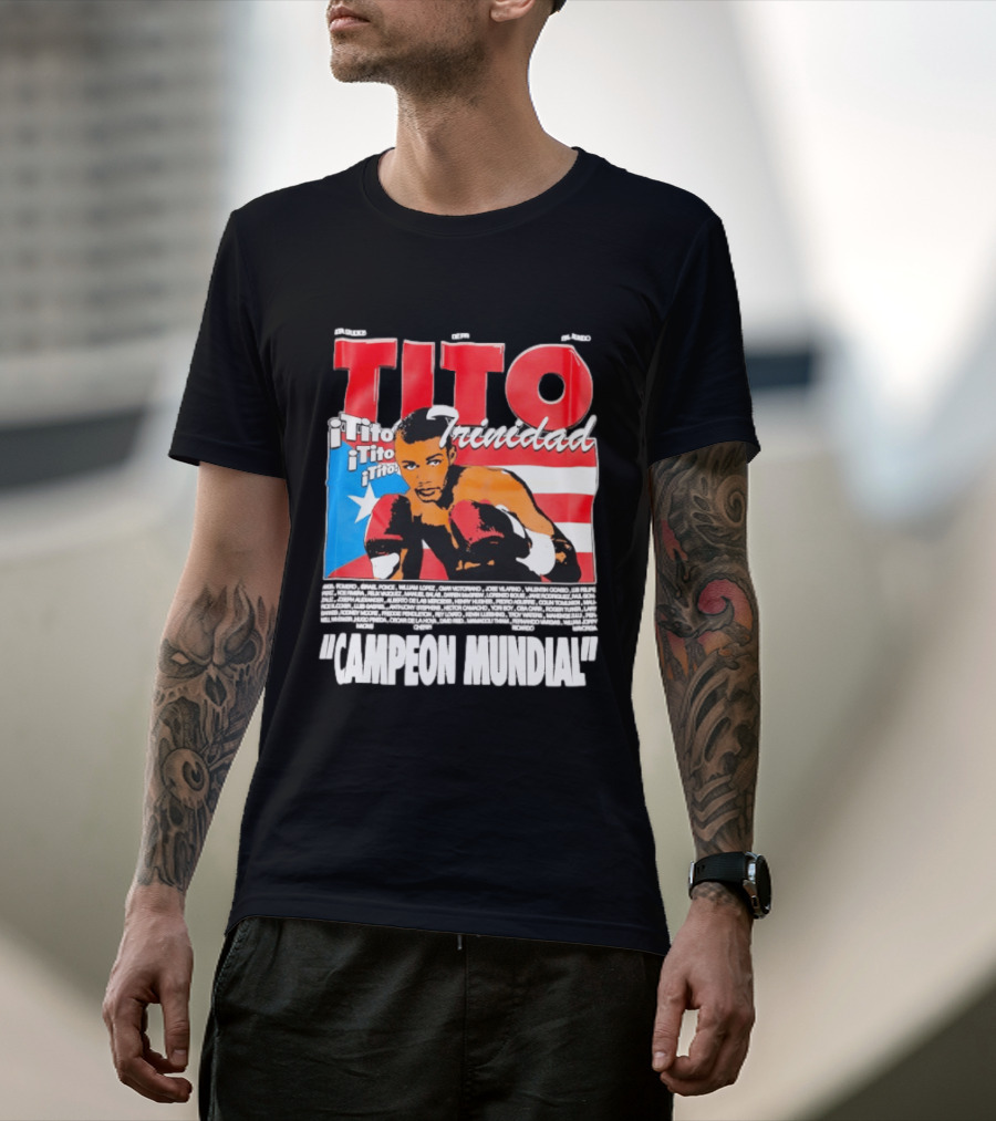 Tito Trinidad Campeon Mundial Puerto Rican Flag Boxing Legend T-Shirt