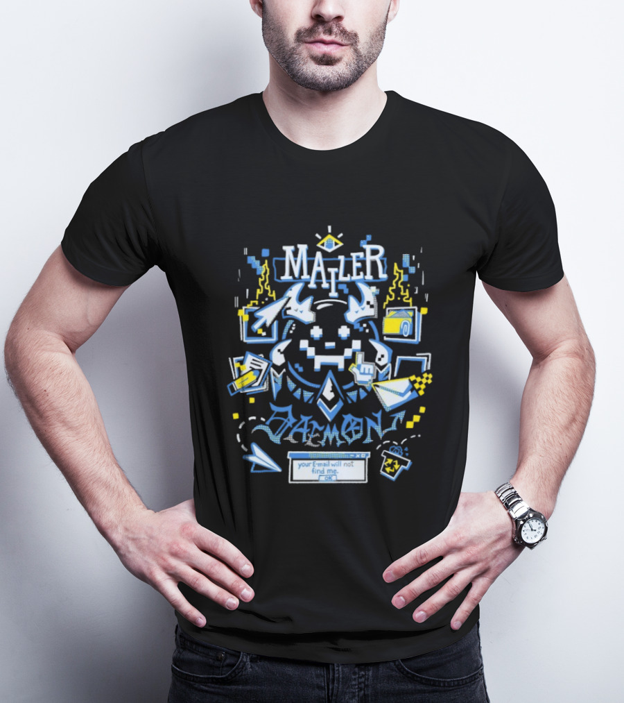 Mailer Daemon Your Email Will Not Find Me OK Tech Pixel Art Arrows Flames T-Shirt