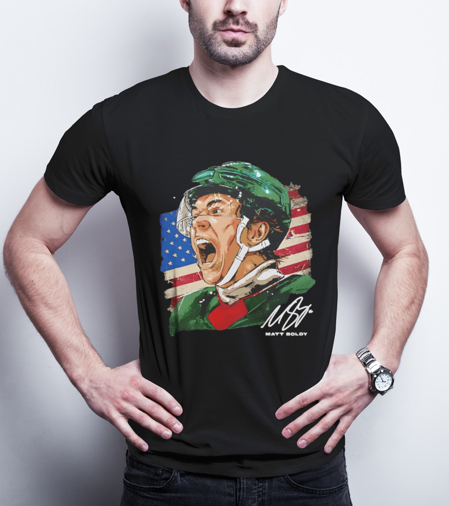 Matt Boldy USA Hockey Minnesota Wild Flag Celebration T-Shirt