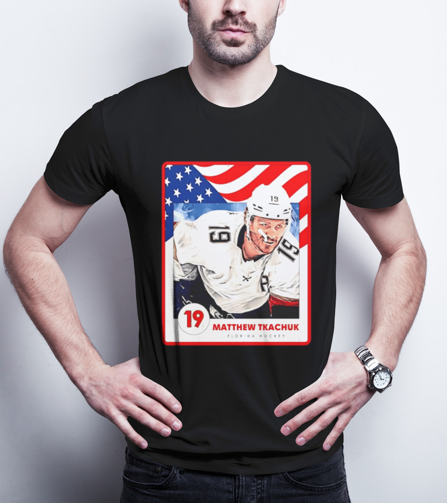 Matthew Tkachuk Florida Hockey USA Flag Card Number 19 T-Shirt
