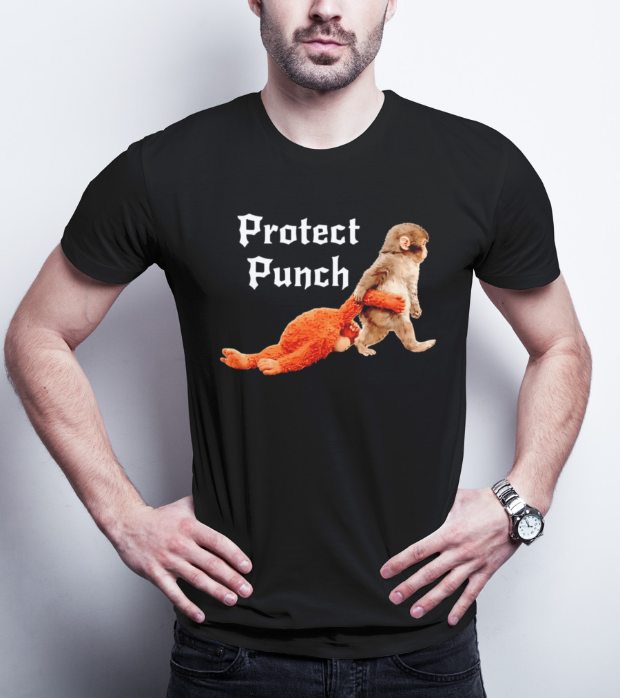 Protect Baby Monkey Punch Cute Cartoon Humor T-Shirt