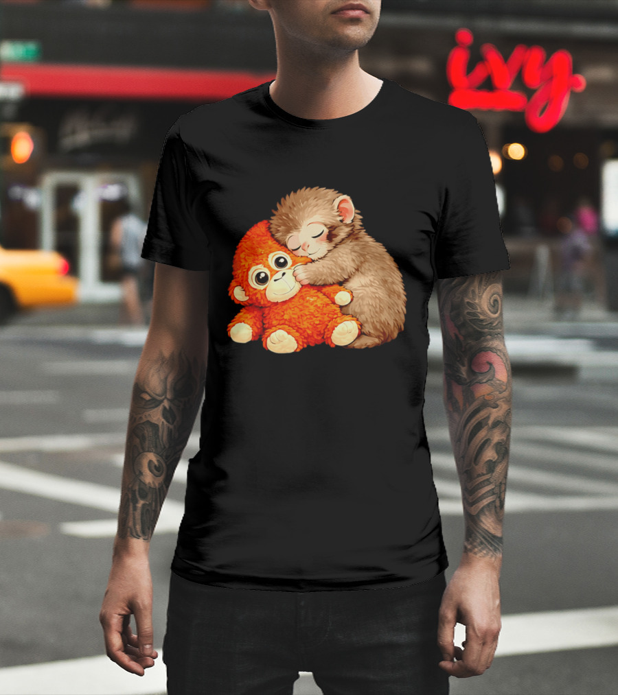 Punch The Monkey Brown Cub And Orange Plushy Cuddle T-Shirt