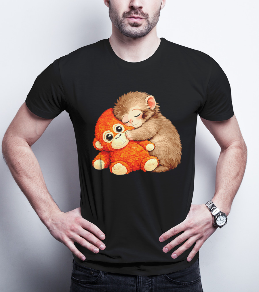 Punch The Monkey Brown Cub And Orange Plushy Cuddle T-Shirt
