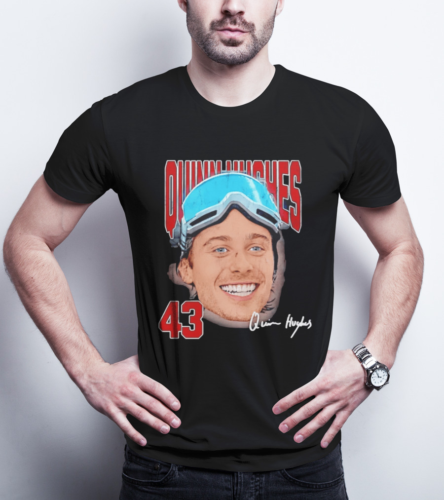 Quinn Hughes Big Head Goggles 43 Signature T-Shirt