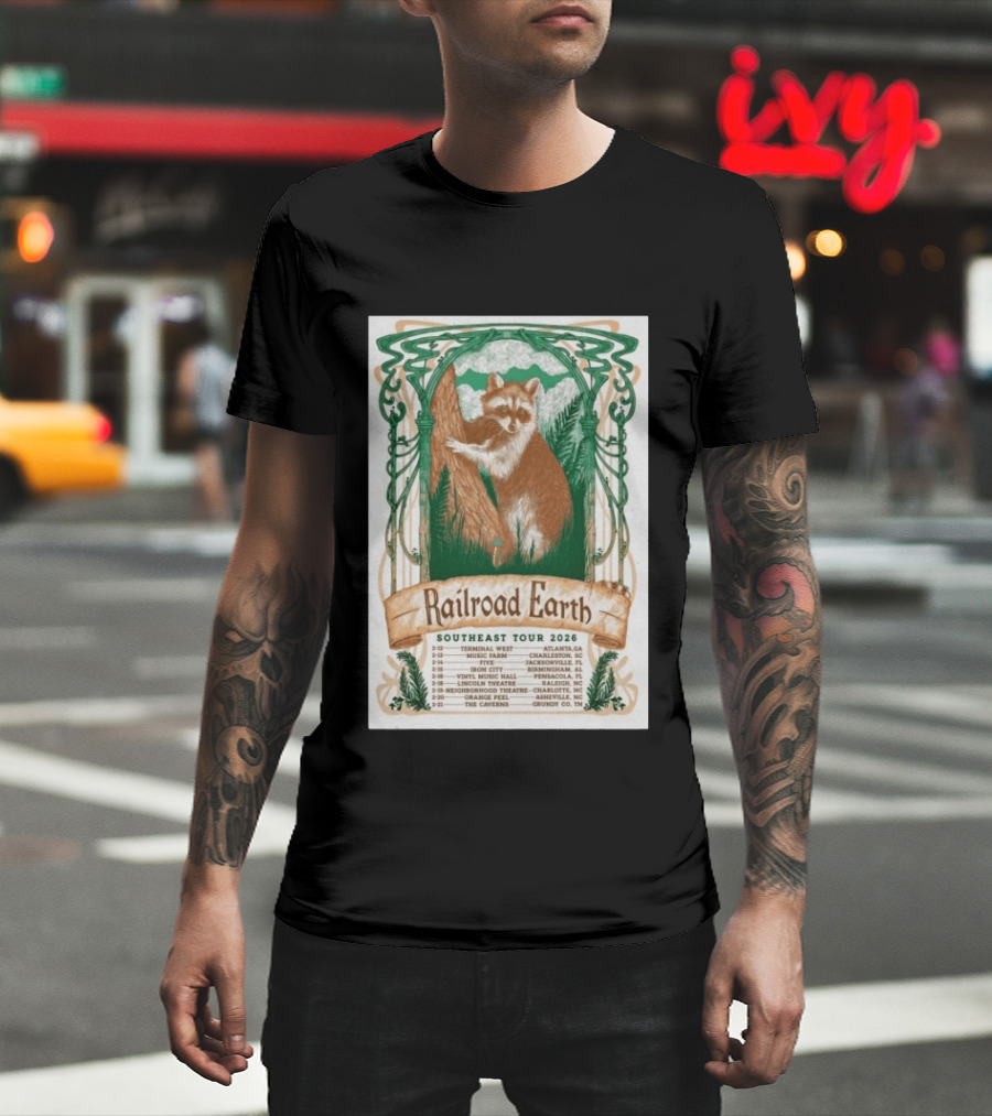 Railroad Earth Southeast Tour 2026 Dates And Locations With Raccoon Artistry T-Shirt