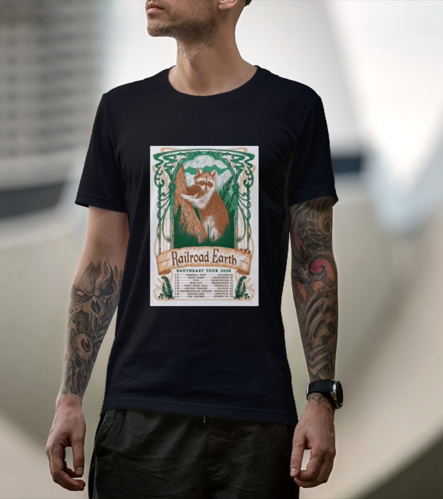 Railroad Earth Southeast Tour 2026 Dates And Locations With Raccoon Artistry T-Shirt