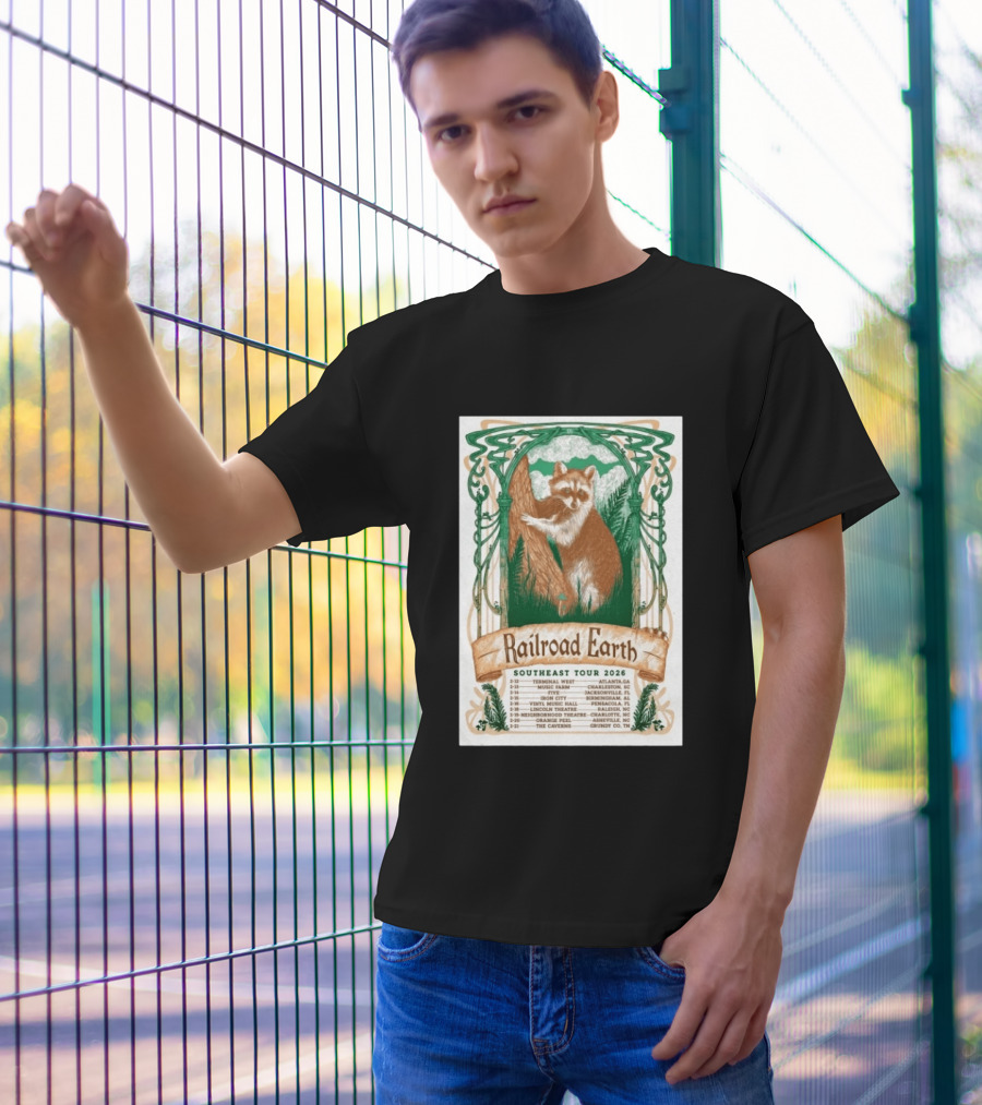 Railroad Earth Southeast Tour 2026 Dates And Locations With Raccoon Artistry T-Shirt