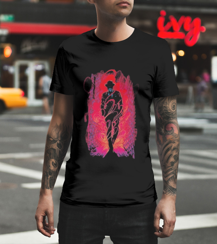 SmallAnt Alleyway Vibrant Silhouette With Swirling Neon T-Shirt
