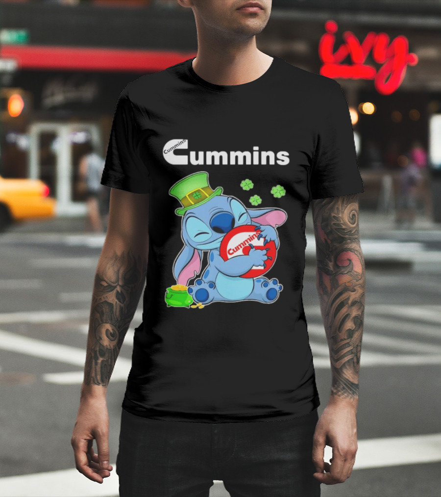 Cummins Stitch St Patricks Day Green Hat Shamrocks Hugging Coin Пот Gold T-Shirt