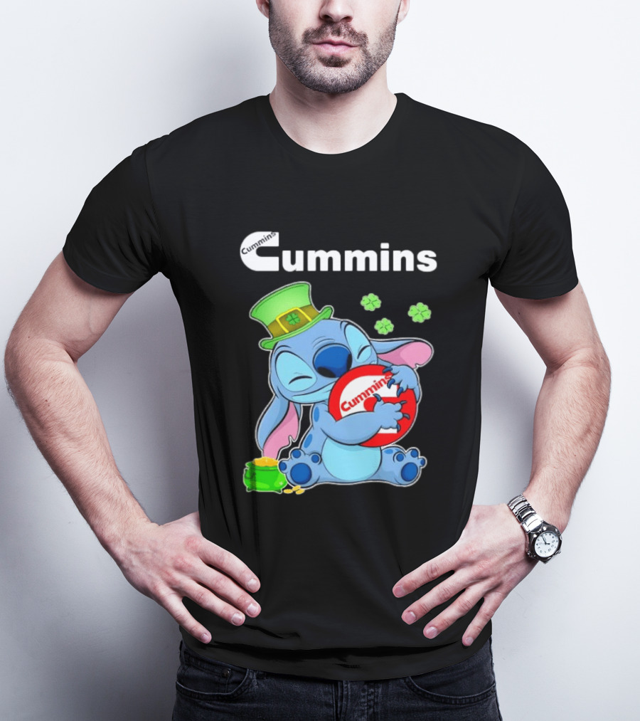 Cummins Stitch St Patricks Day Green Hat Shamrocks Hugging Coin Пот Gold T-Shirt
