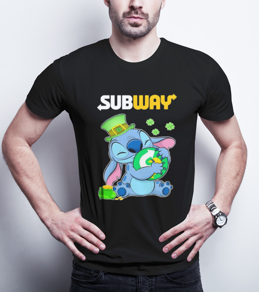 Subway St Patrick's Day Stitch Hugging Clover Coin T-Shirt