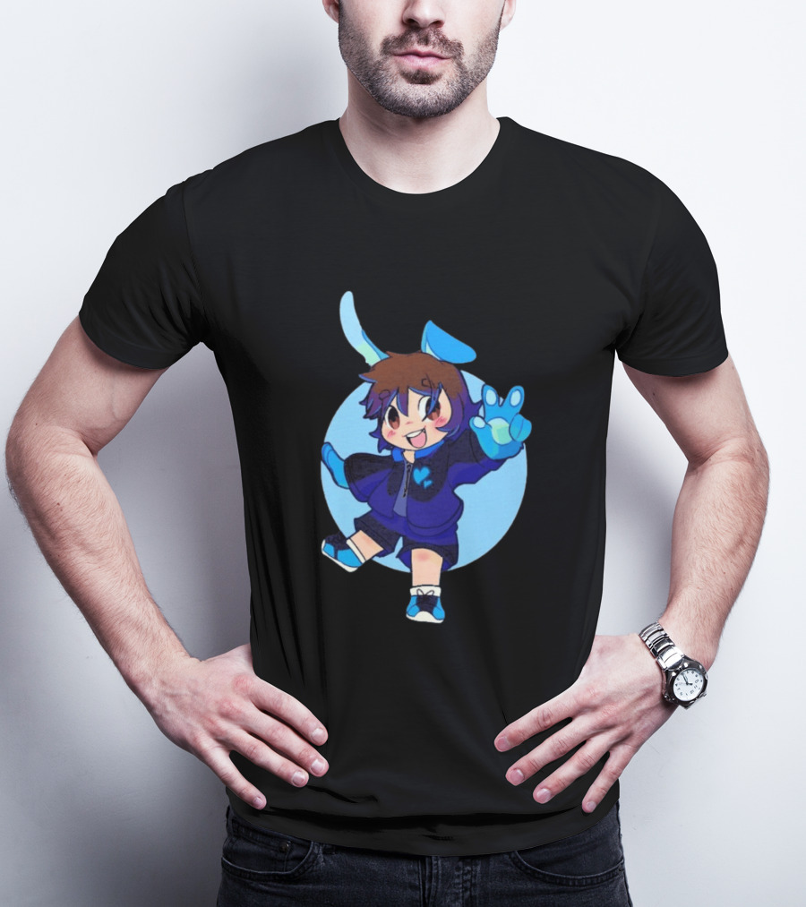 The8BitDrummer Bunny Blue Heart Cartoon Character With Bunny Ears And Sneakers T-Shirt