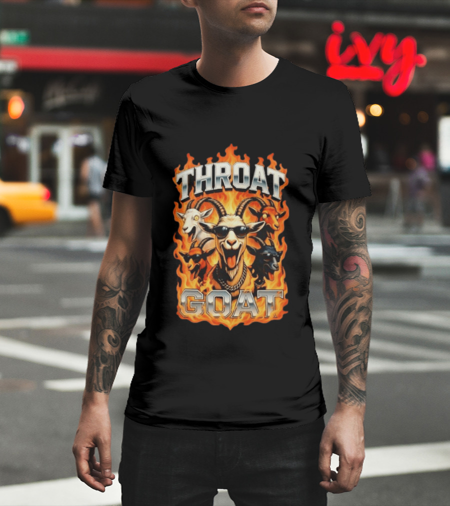 THROAT GOAT Fire And Flame Adult Humor Comedy T-Shirt