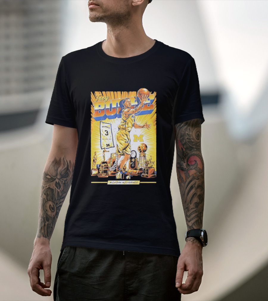 Trey Burke Michigan Wolverines Basketball Comic Style 3 M Jersey Trophy Collection T-Shirt