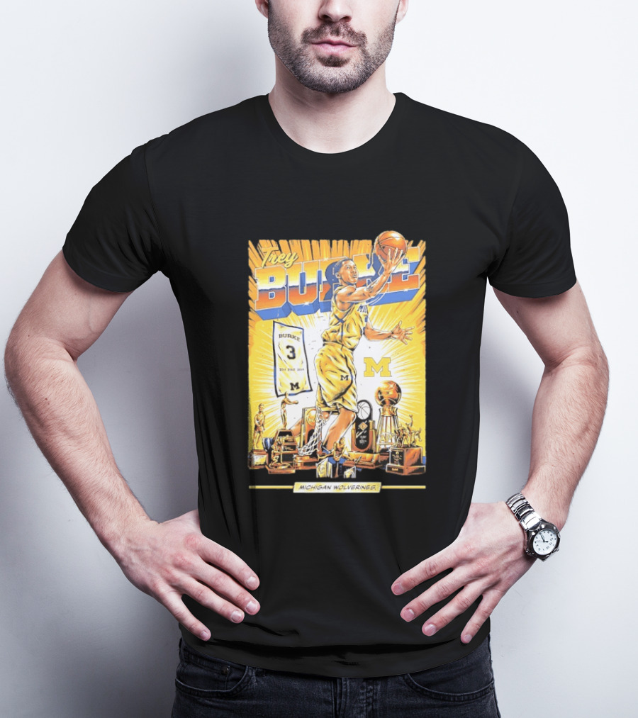 Trey Burke Michigan Wolverines Basketball Comic Style 3 M Jersey Trophy Collection T-Shirt