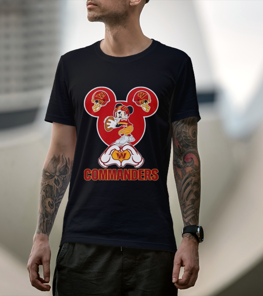 Washington Commanders Mickey Mouse Football Love Heart Hands T-Shirt