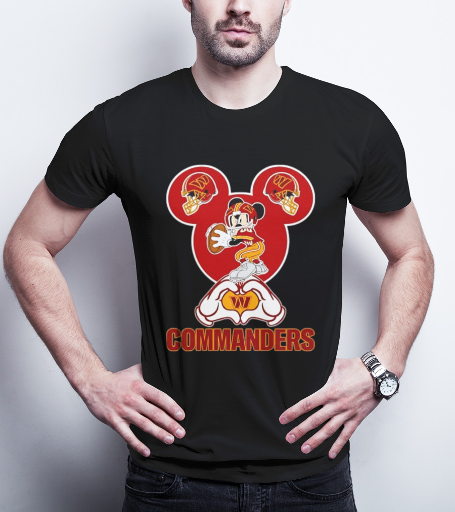 Washington Commanders Mickey Mouse Football Love Heart Hands T-Shirt