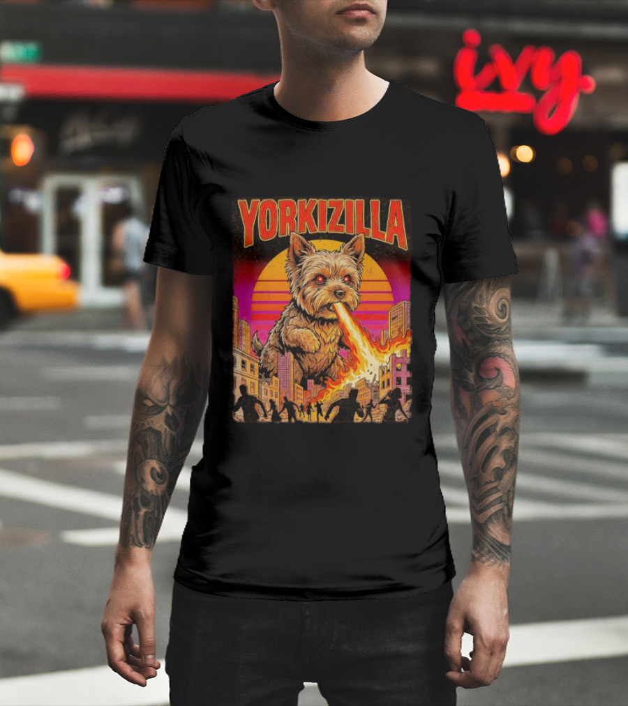 Yorkizilla Giant Yorkshire Terrier Monster Movie City Attack Scene T-Shirt