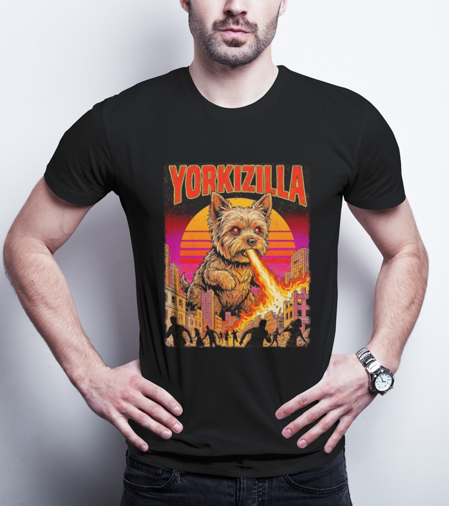 Yorkizilla Giant Yorkshire Terrier Monster Movie City Attack Scene T-Shirt