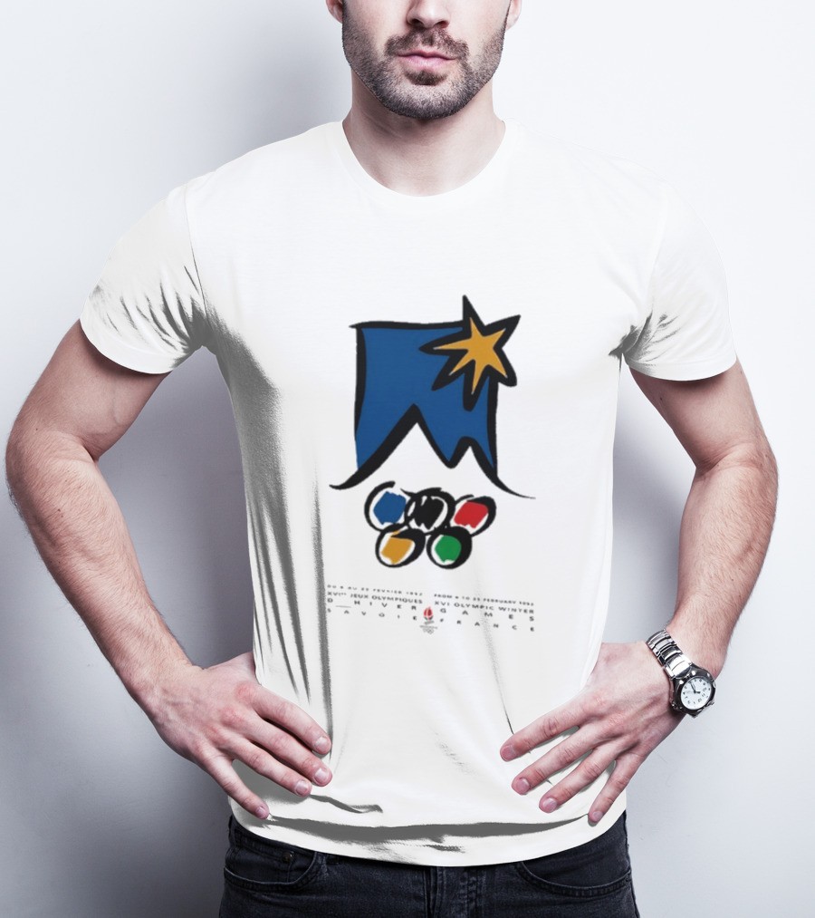 1992 Albertville Winter Olympics Star Emblem And Rings T-Shirt