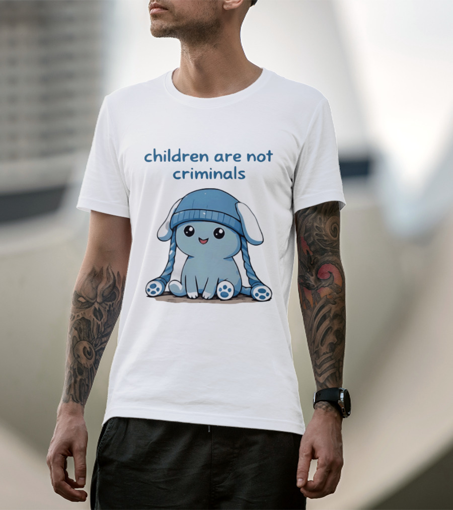 Children Are Not Criminals Cute Blue Bunny With Hat T-Shirt