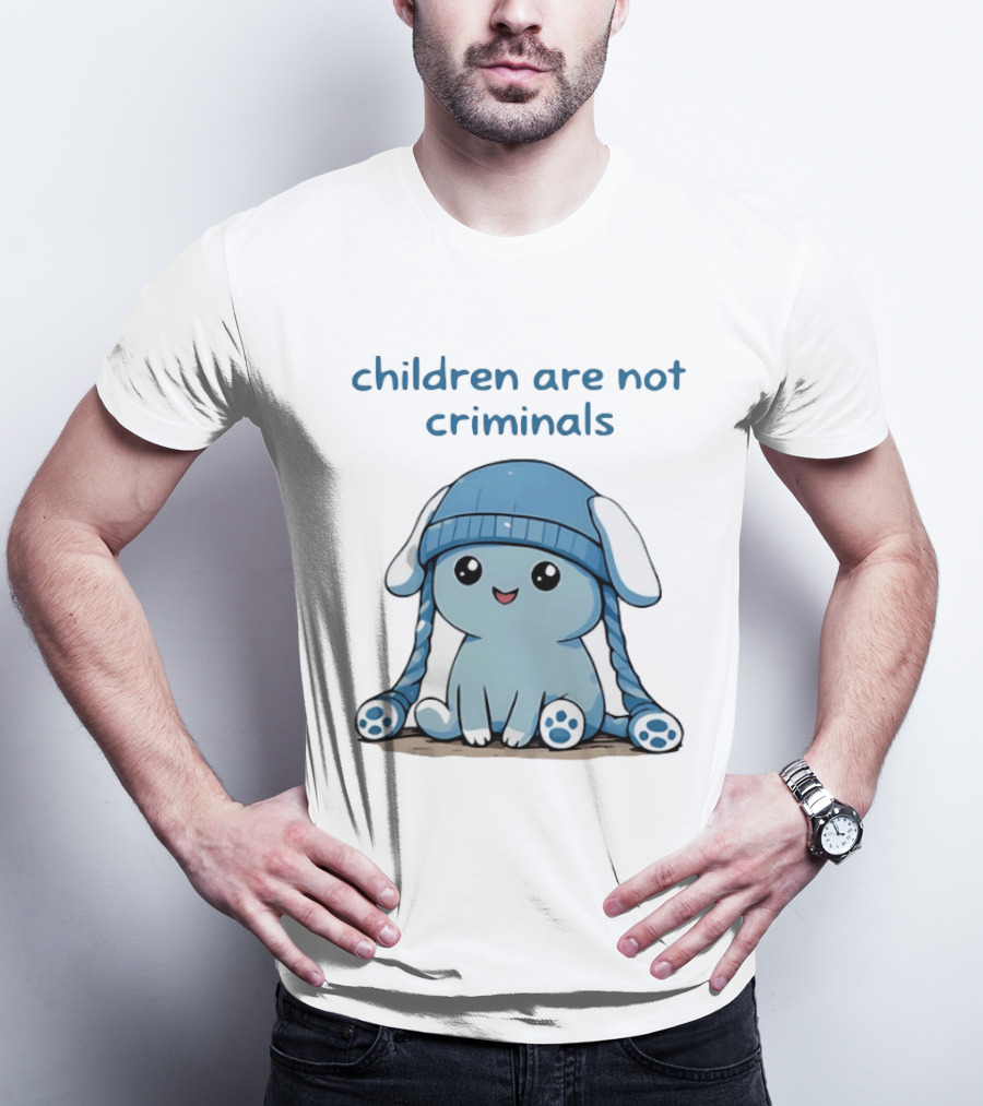 Children Are Not Criminals Cute Blue Bunny With Hat T-Shirt