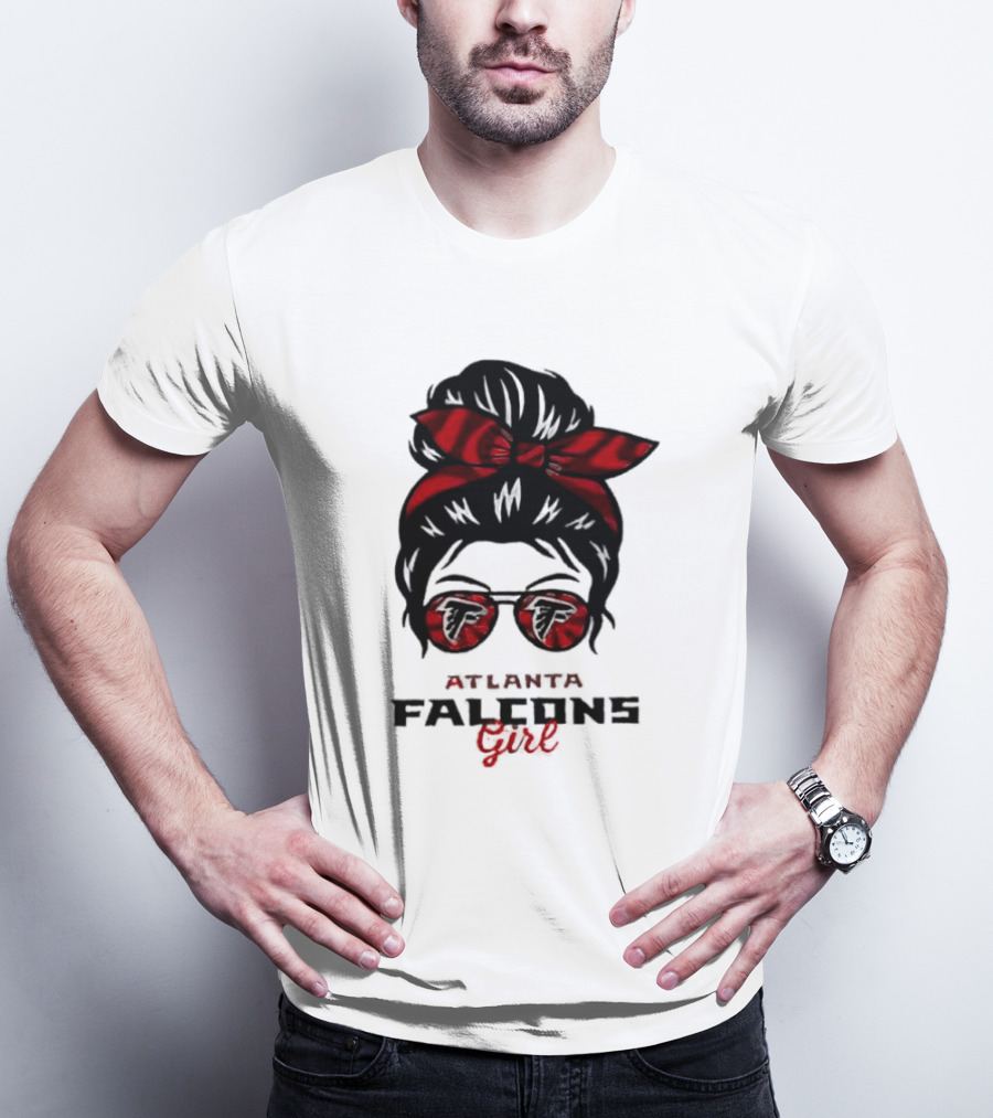 Atlanta Falcons Girl Messy Bun 2026 Bow Sunglasses T-Shirt