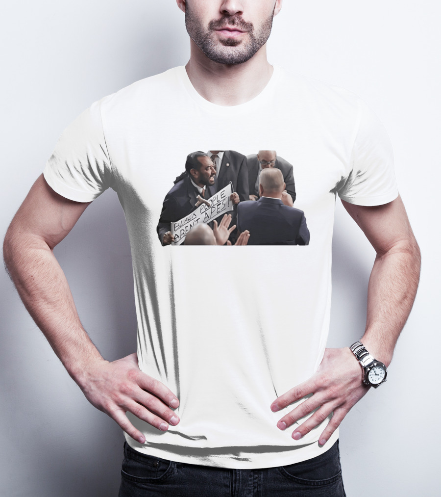 Black People Aren't Apes Protest Sign In Political Debate Scene T-Shirt