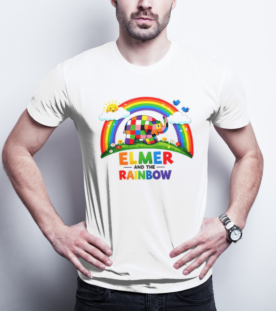Elmer And The Rainbow Colorful Elephant With Sun And Birds T-Shirt