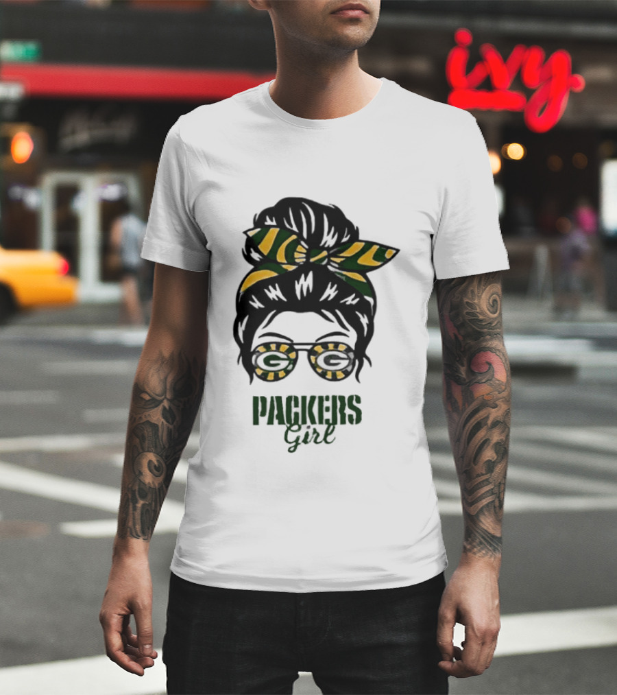 Green Bay Packers Girl Messy Bun Style 2026 T-Shirt