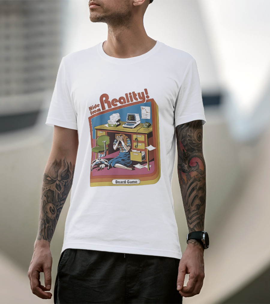 Hide From Reality Retro Office Board Game Escape T-Shirt