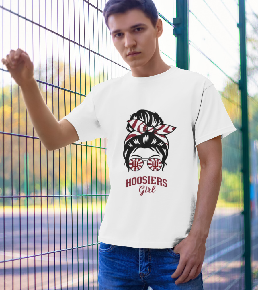 Indiana Hoosiers Girl Messy Bun Sunglasses T-Shirt